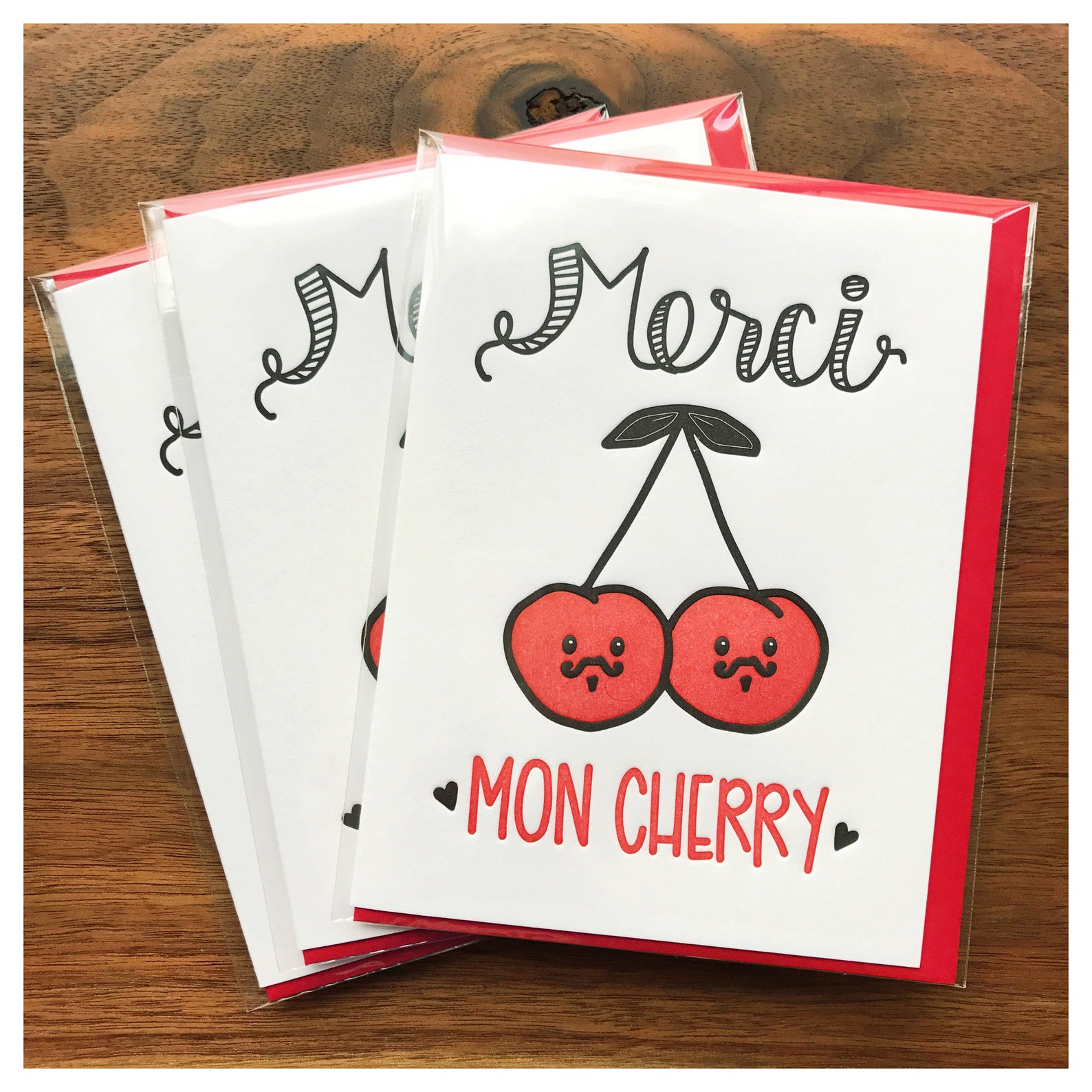 Funny Thank You Card - Punny Food Card - Merci Mon Cherry - French Pun ...