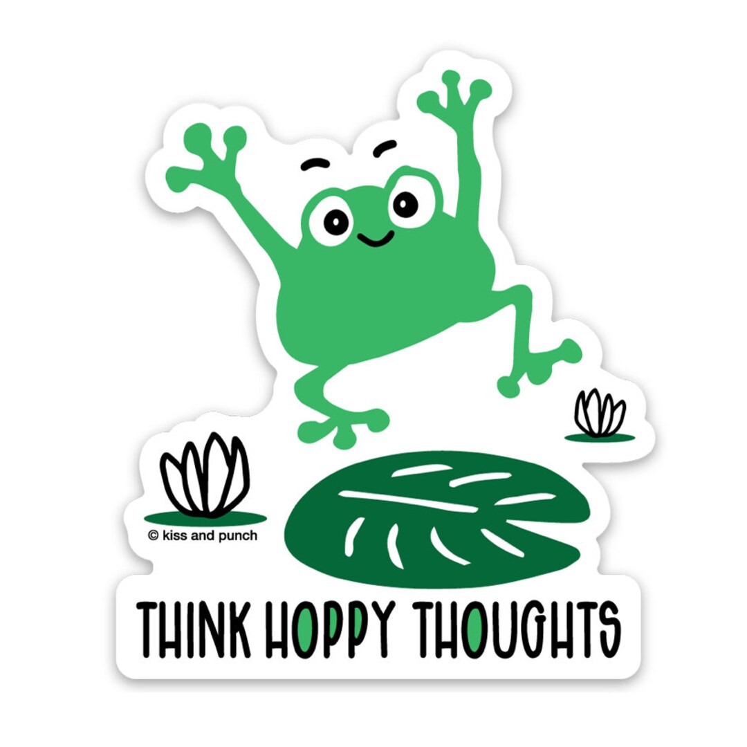 Cute Frog Sticker - 3 Inch Vinyl - Hoppy Thoughts Fun - Planner Sticker ...