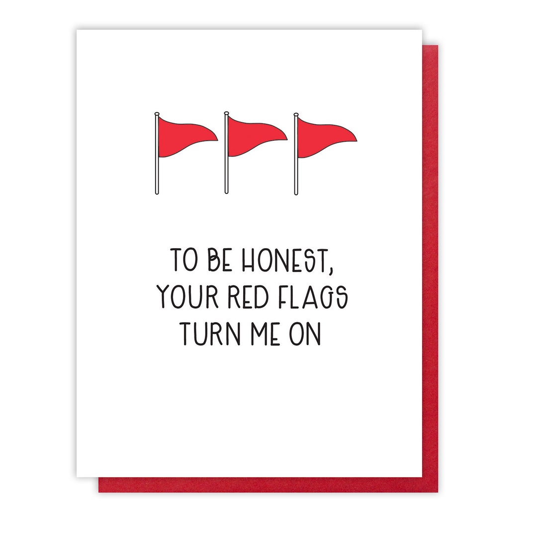 Funny Red Flag Letterpress Card New Love I Like You I Love You ...