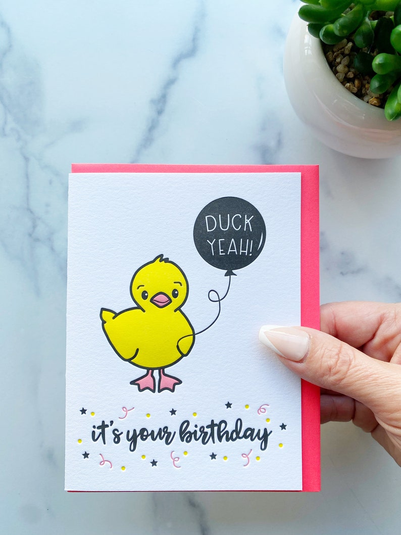 Funny Birthday Card - Duck Yeah - Cute Bird Pun - Handmade Illustration ...