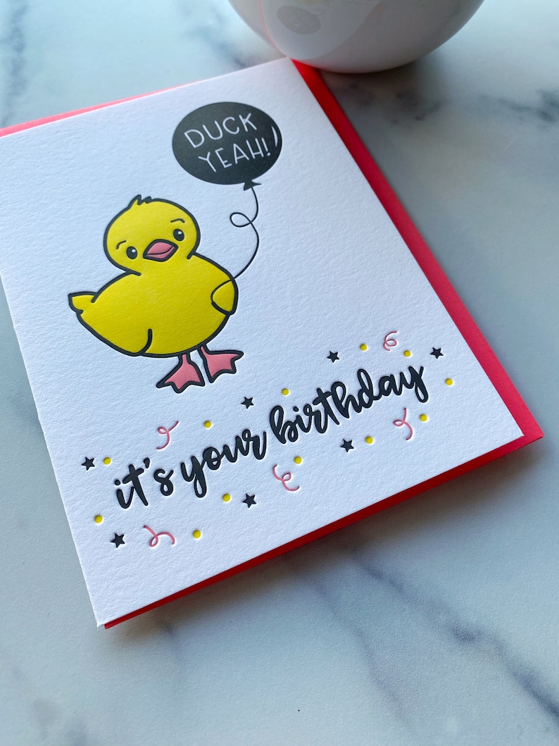 Funny Birthday Card - Duck Yeah - Cute Bird Pun - Handmade Illustration ...