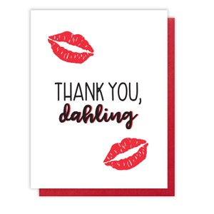 Thanks Letterpress Card Funny Thank You Card Thank You Dahling Red Lips ...