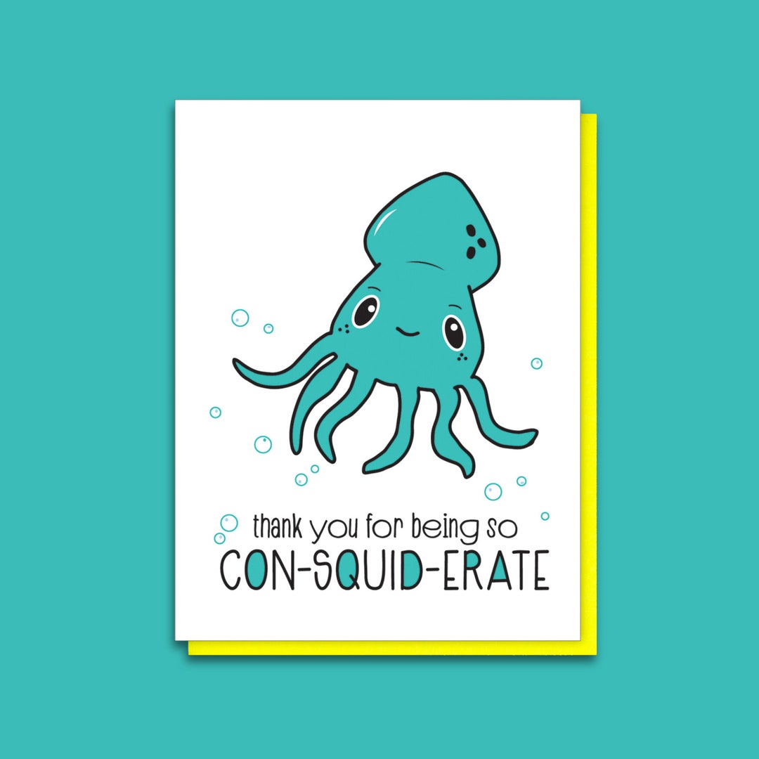 Punny Squid Letterpress Thank You Card - Funny Thanks - Considerate ...