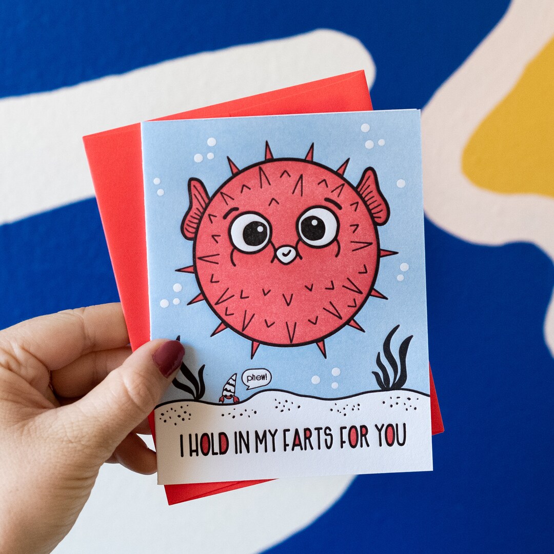 Funny Fart Card - Dating Anniversary Letterpress - Blowfish Hold in ...