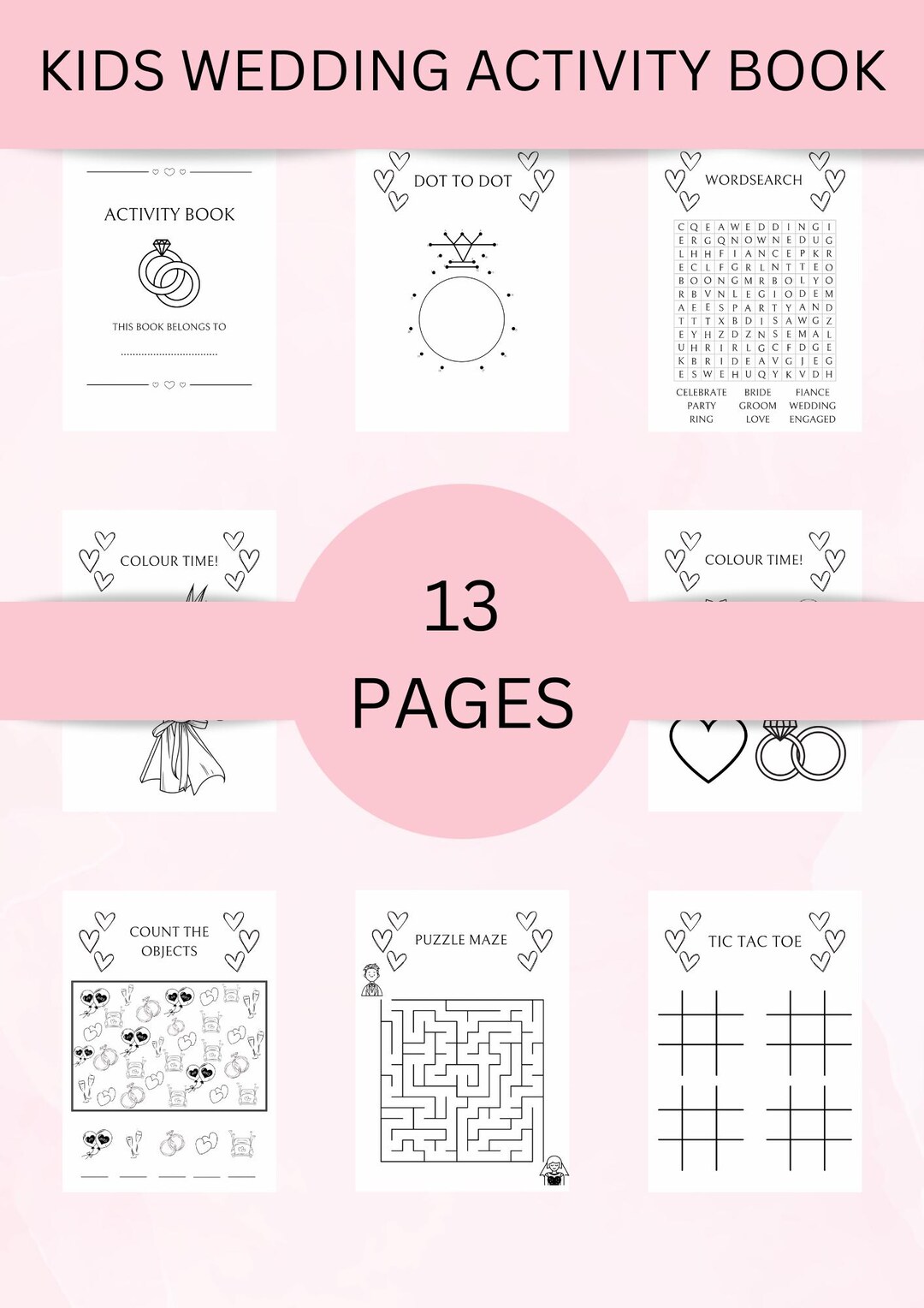 Kids Wedding Activity Book Printable Activity Pack Engagement Party ...