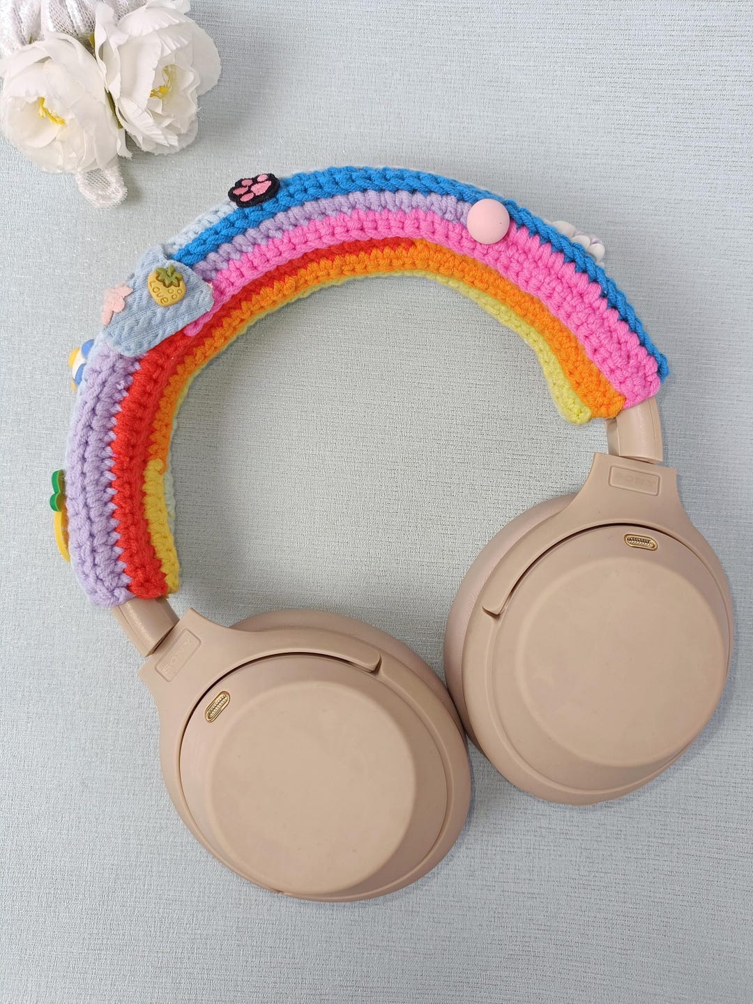 Rainbow Crochet Headphone Cover, Colorful Headphone Accessory - Etsy