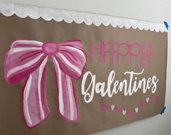 Galentine Valentine's Party Banner, Pink With Pink Glitter Hearts, XO ...