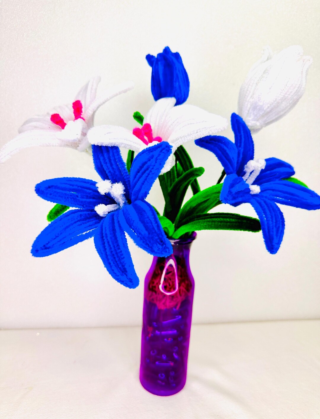 Pipe Cleaner Everlasting Handmade Lily Flowers With Combo of Blue ...