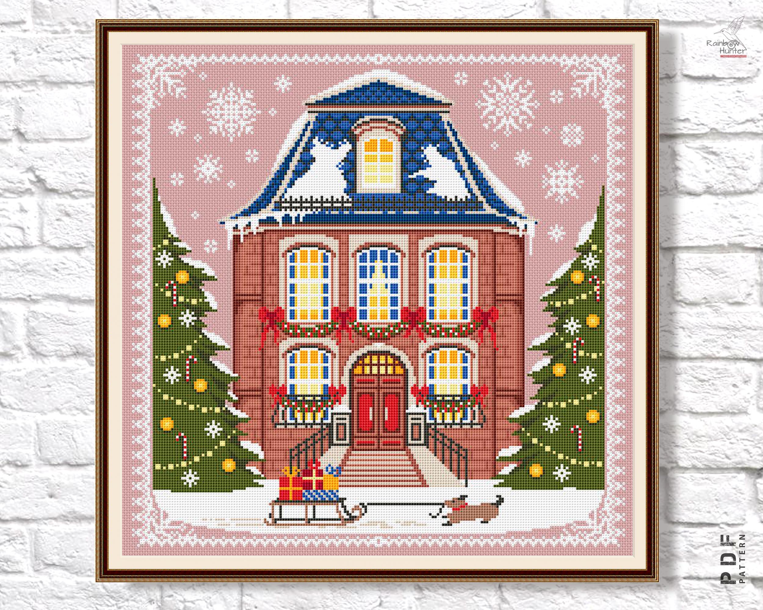 Victorian Christmas House Cross Stitch Pattern Xmas Xstitch Simple ...