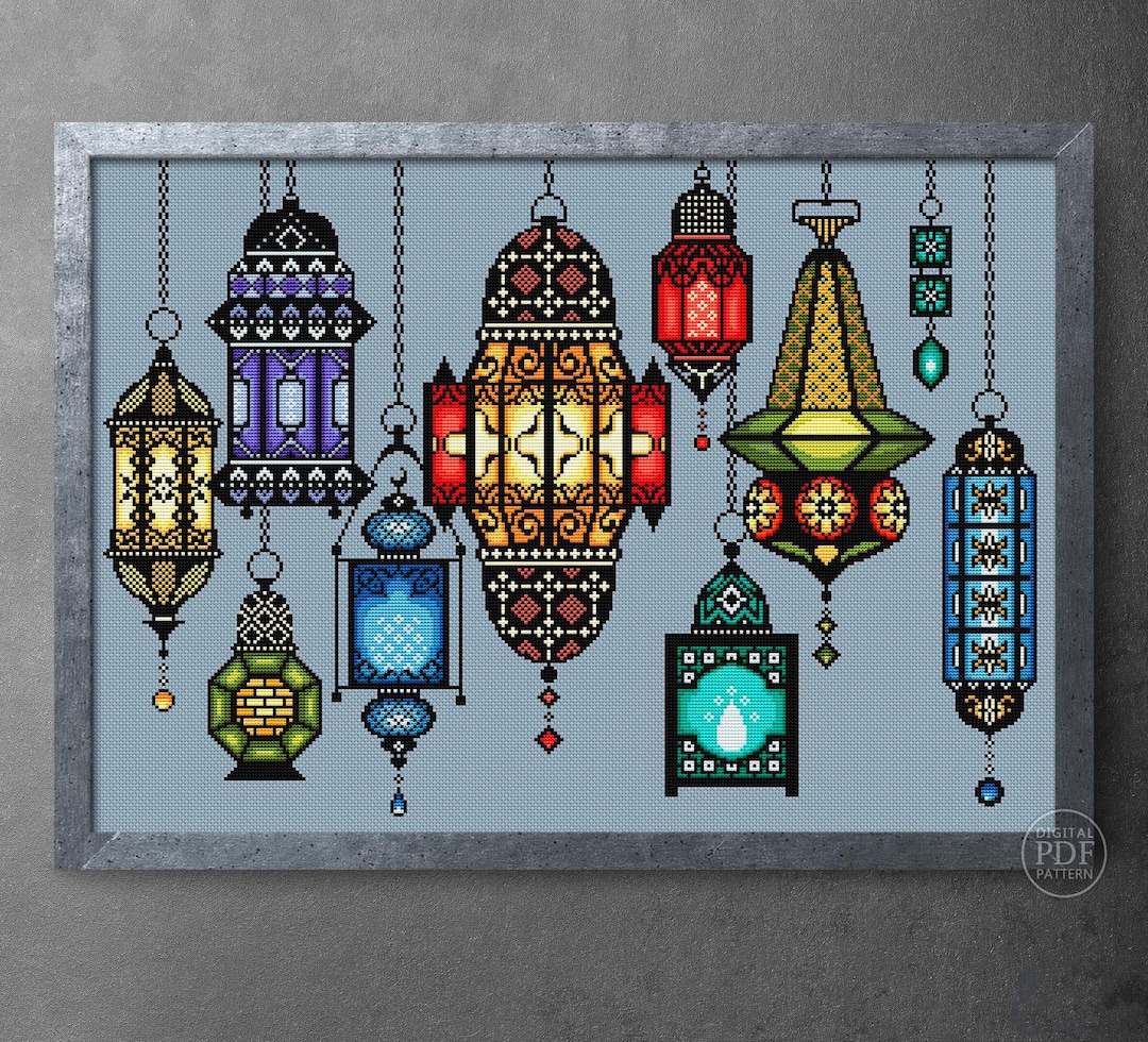 Cross Stitch Pattern PDF Arabic Ornament Moroccan Lanterns Cross Stitch ...
