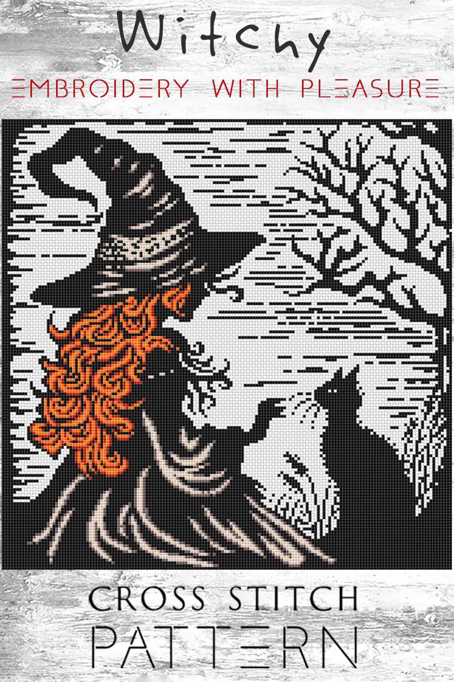 Witch Cross Stitch Pattern PDF Black Cat Witchcraft Gothic Cross Stitch ...
