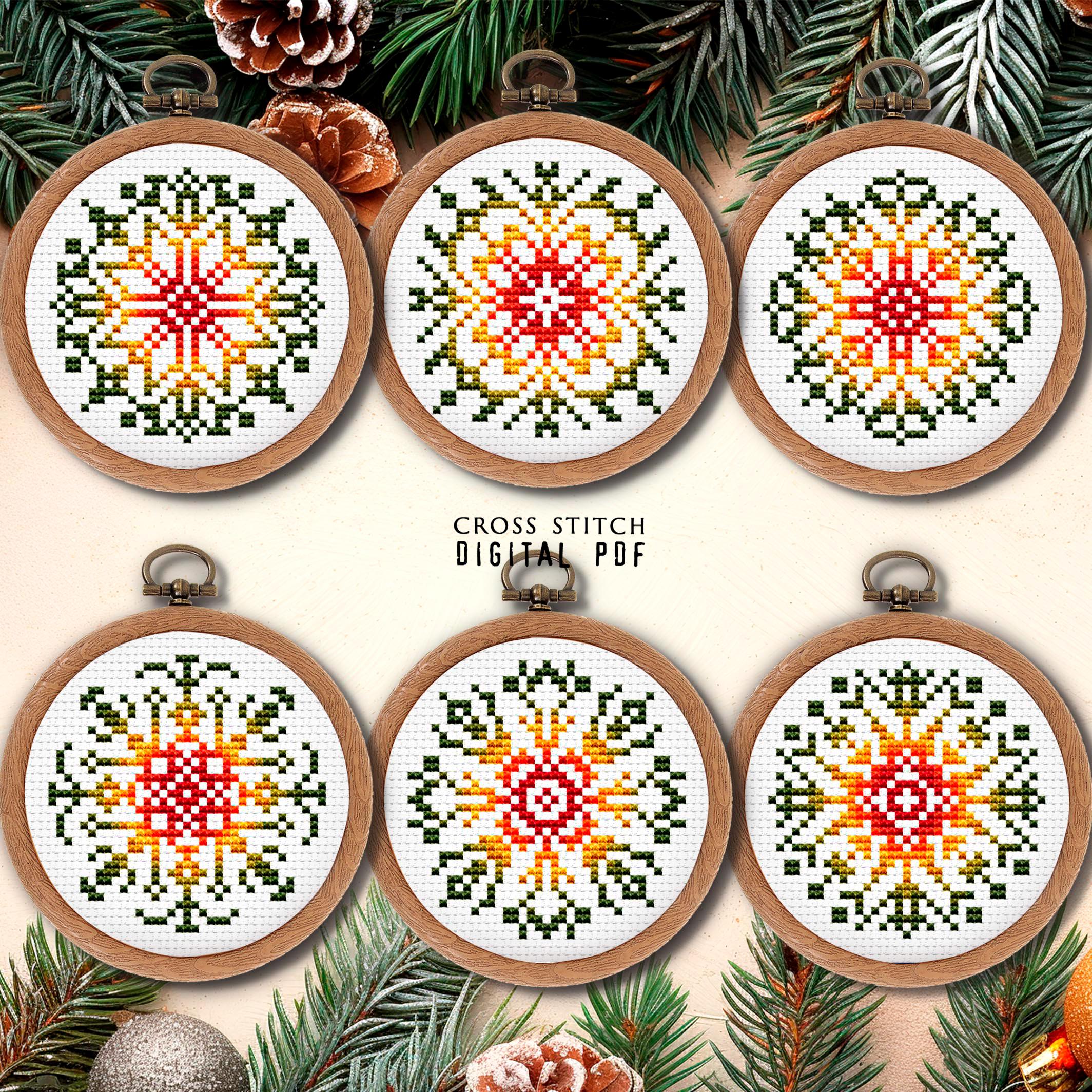 Iridescent Snowflake Cross Stitch Set Christmas Card Design Winter ...