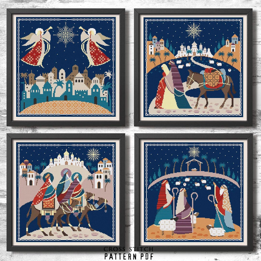 Cross Stitch Pattern Nativity Scenes Set Holy Night Star of Bethlehem ...