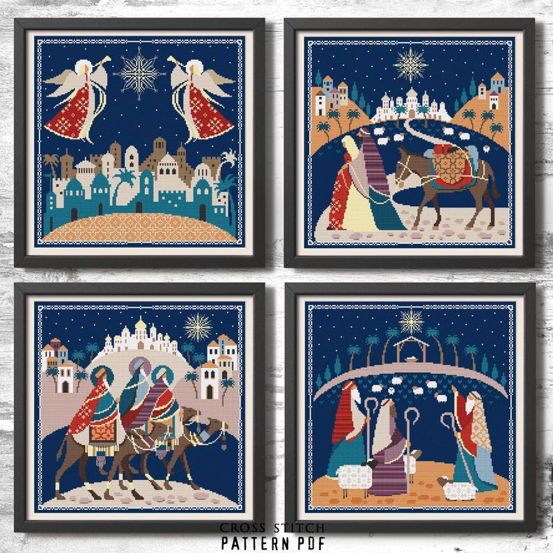 Cross Stitch Pattern Nativity Scenes Set Holy Night Star of Bethlehem Christmas Cross Stitch ...