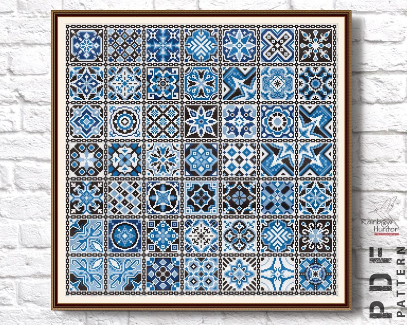 Cross Stitch Quaker Sampler Pattern PDF Squares Tile Folk Art Design ...