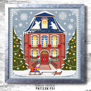 Victorian Christmas House Cross Stitch Pattern Xmas Xstitch Simple ...
