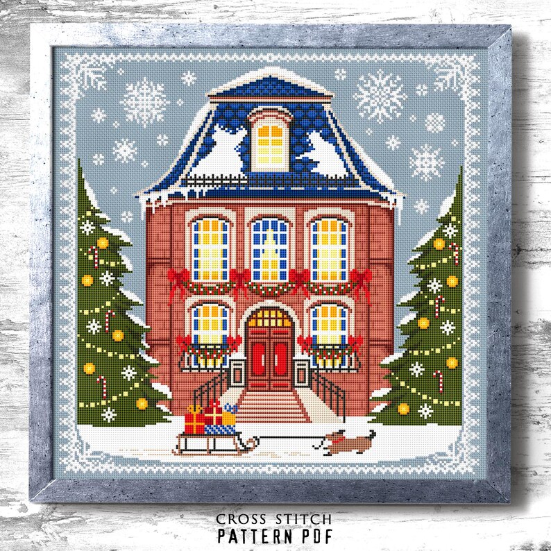 Victorian Christmas House Cross Stitch Pattern Xmas Xstitch Simple ...