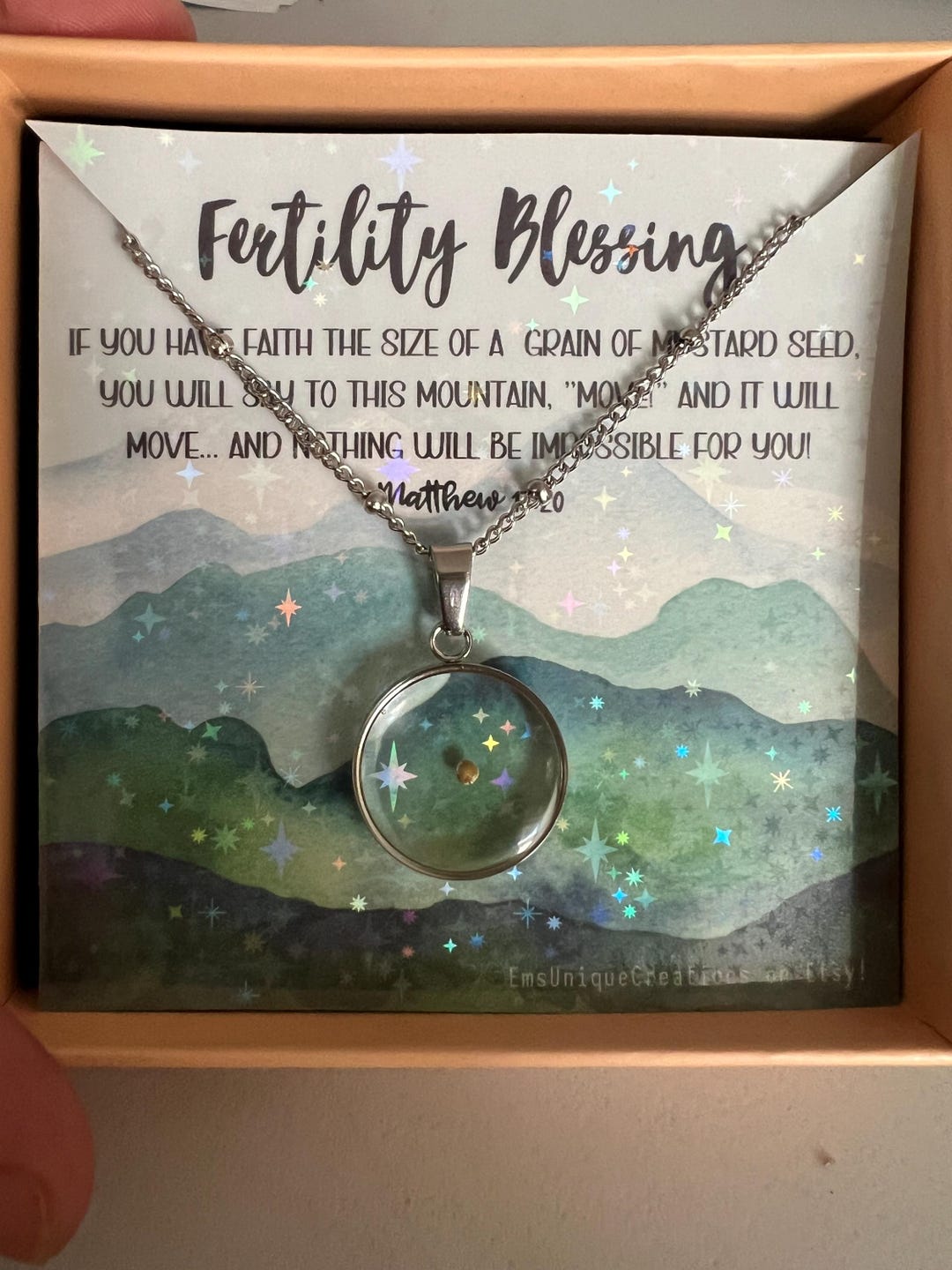 Stainless Steel Mustard Seed Necklace, Fertility Blessing Necklace Ivf ...