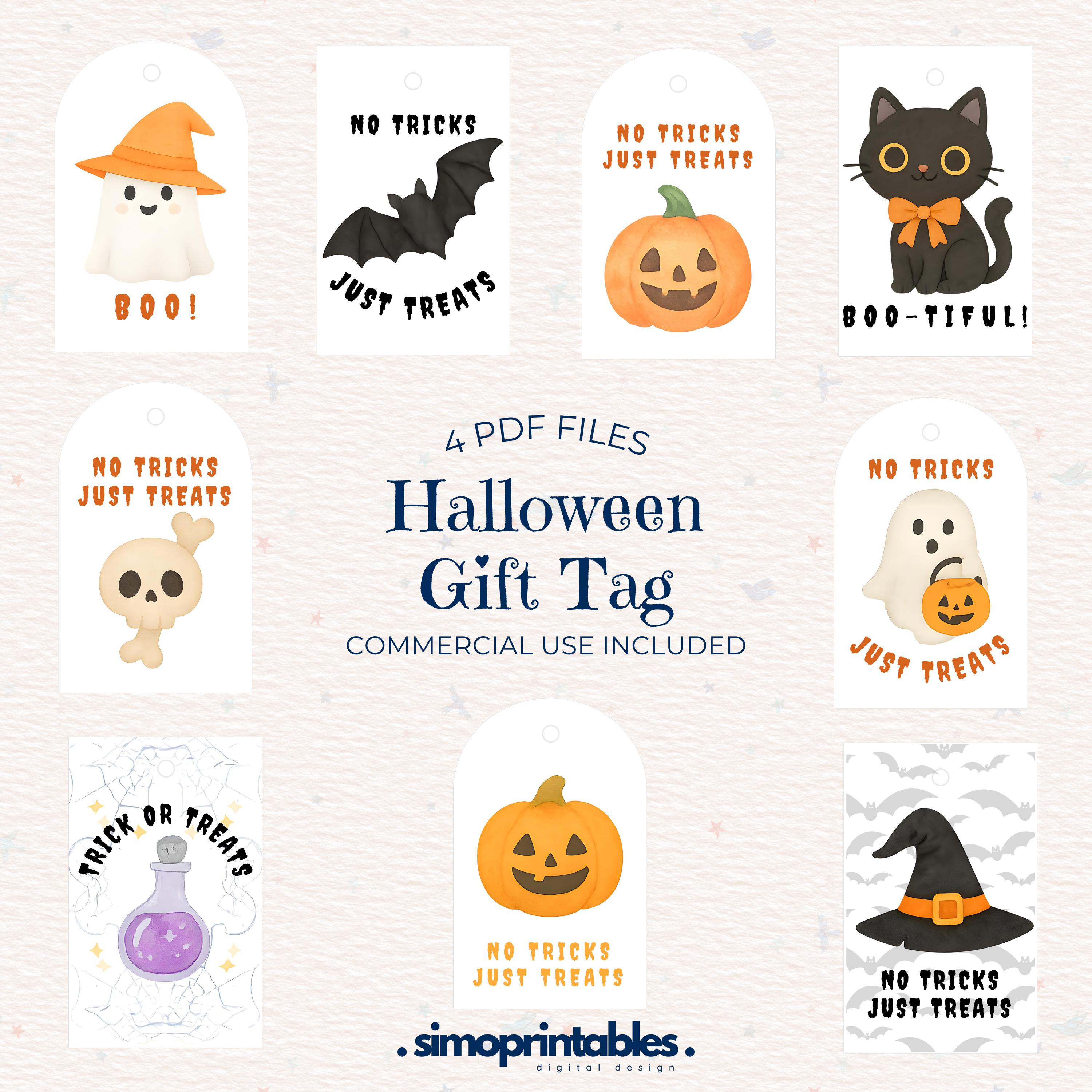 Printable Halloween Gift Tags - No Tricks Just Treats - Boo-tiful Trick ...