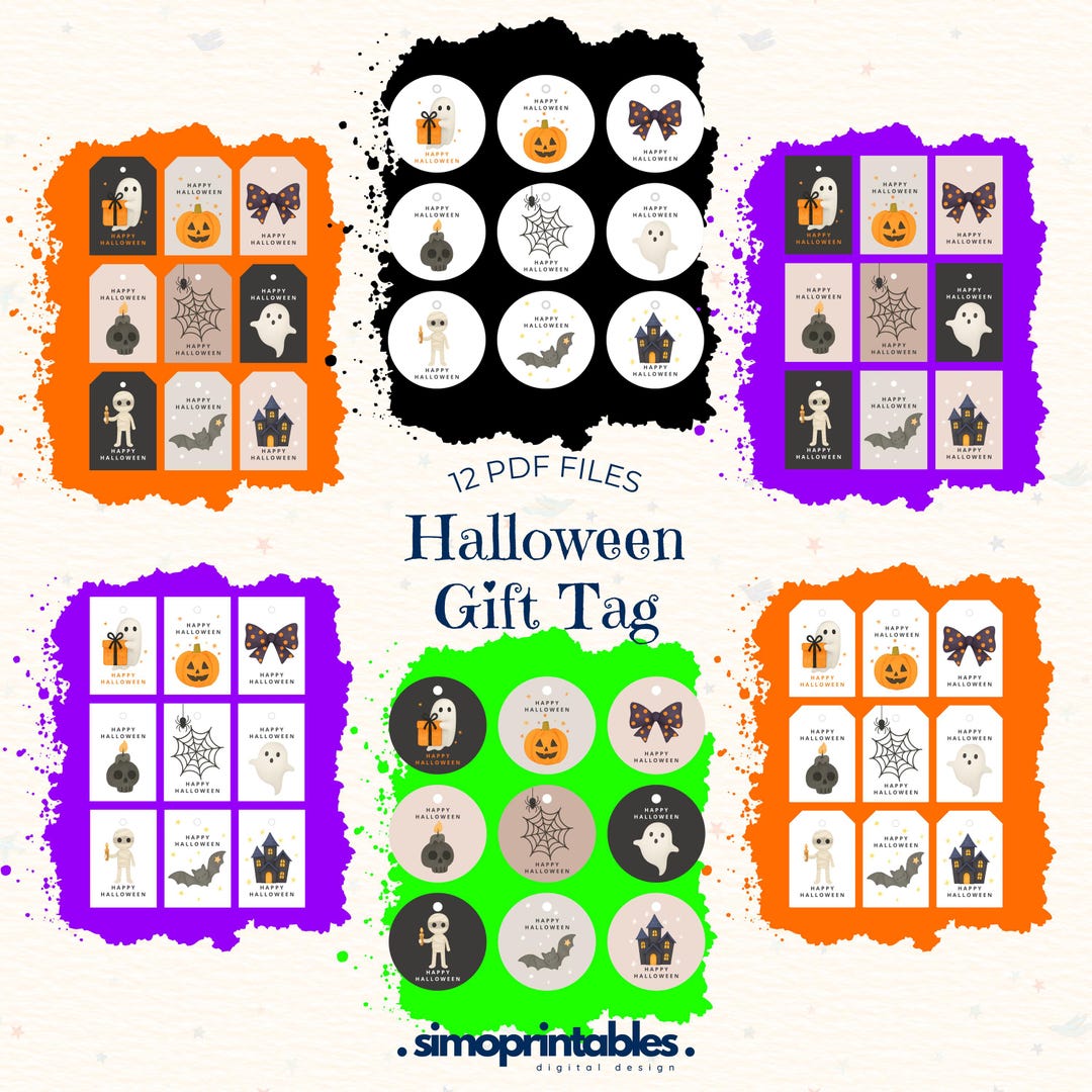 Printable Halloween Gift Tags - Cute Ghost,pumpkin,bow,haunted House ...