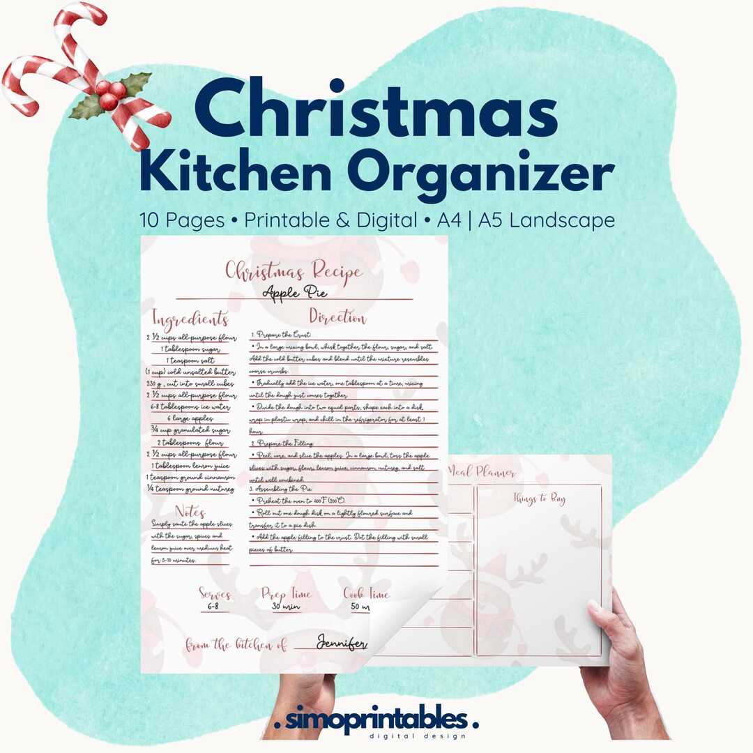 Printable Christmas Meal Planner, Shopping List, Recipe Card, Christmas ...