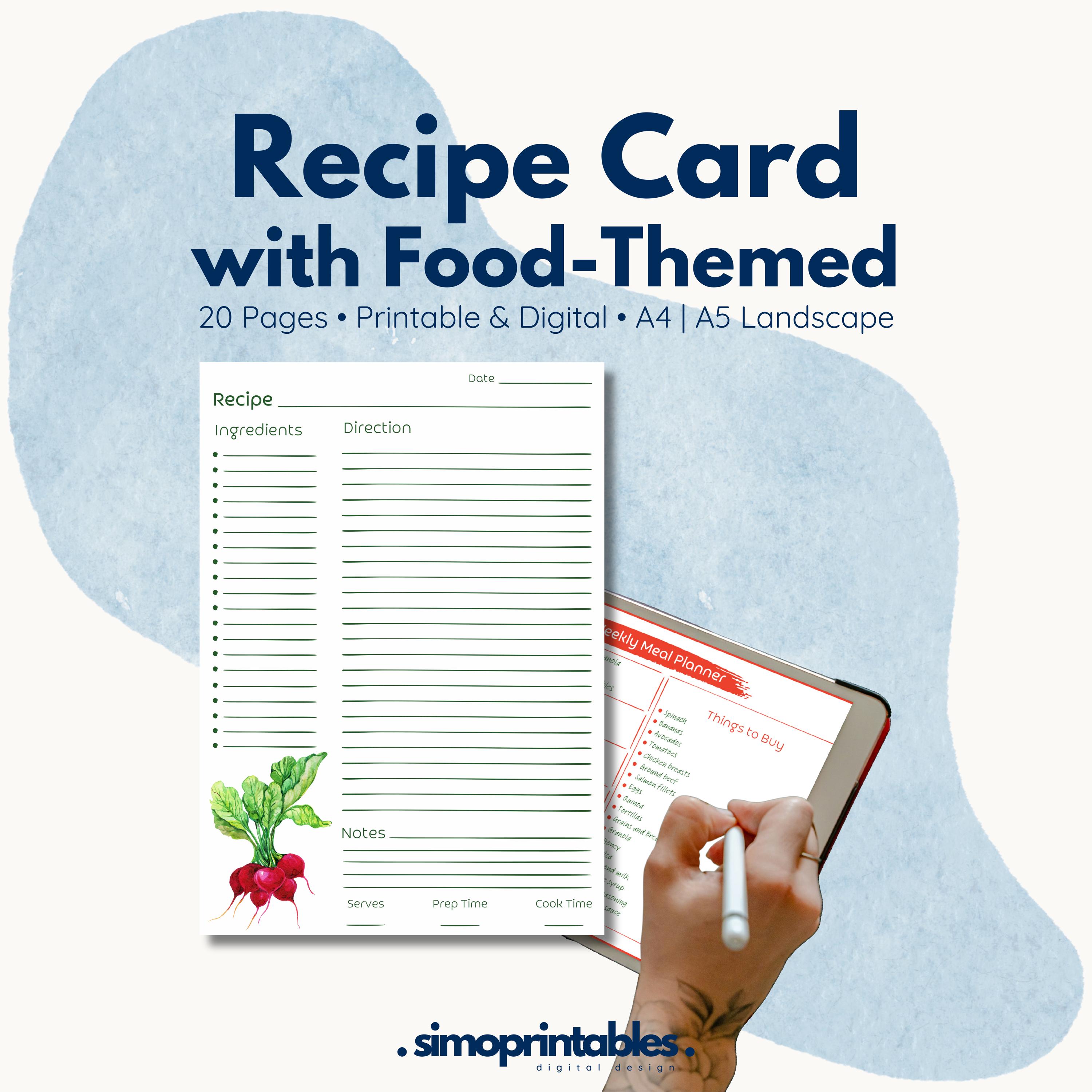 Printable Weekly Meal Planner, Recipe Card, Goodnotes Compatible ...
