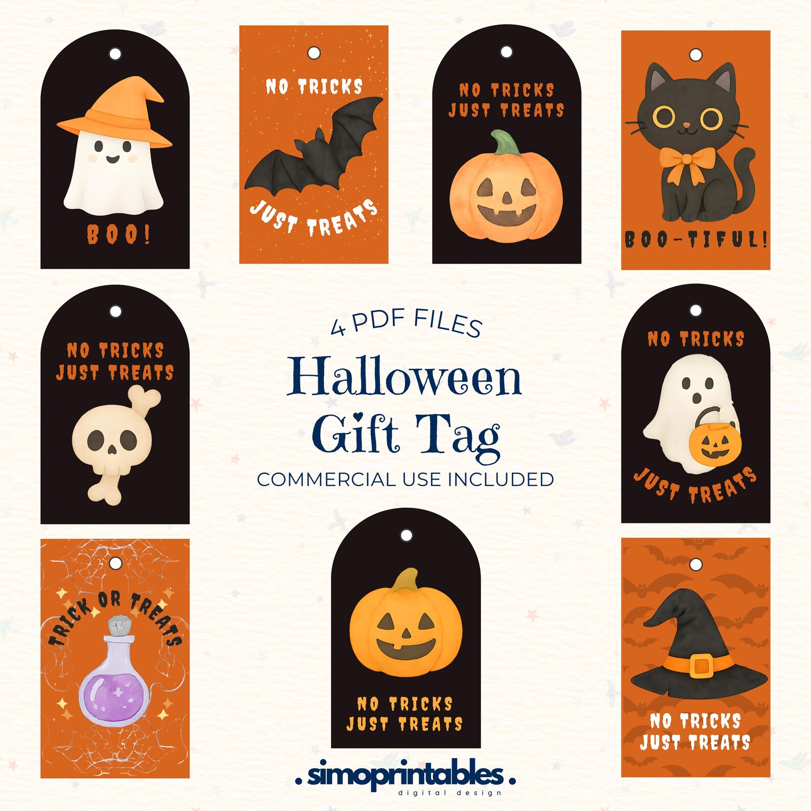 Printable Halloween Gift Tags - No Tricks Just Treats - Boo-tiful Trick ...