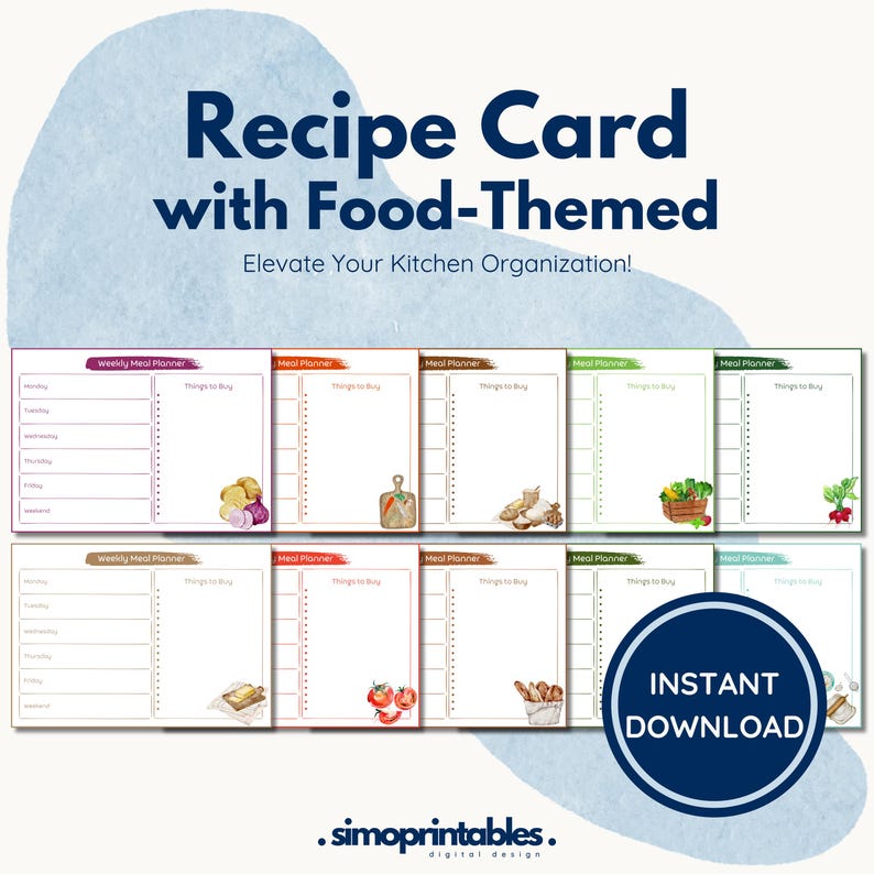 Printable Weekly Meal Planner, Recipe Card, Goodnotes Compatible ...