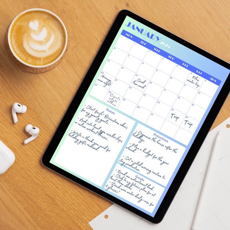 Planner Digital, 2025 Monthly Planner, Undated 2025 Planner, Printable ...