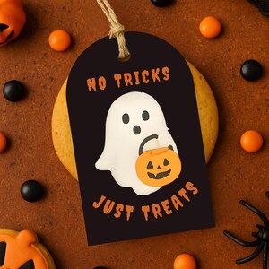 Printable Halloween Gift Tags - No Tricks Just Treats - Boo-tiful Trick ...
