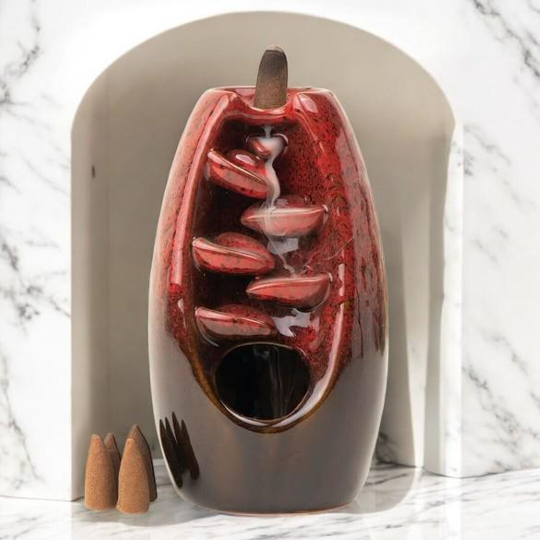 Decorative Red Backflow Waterfall Incense Burner – Unique Ceramic ...