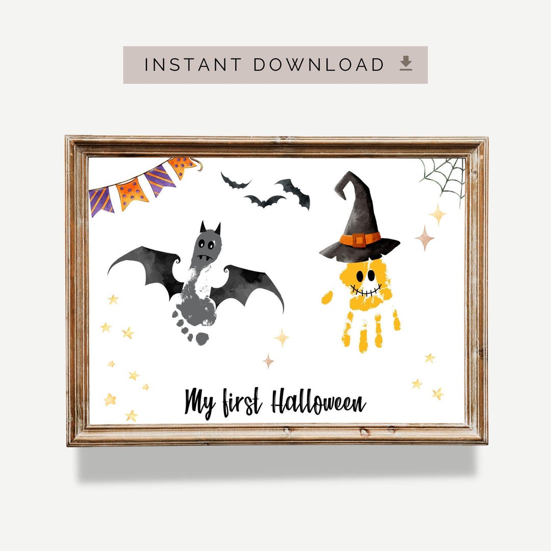 1st Halloween Handprint Footprint Art | Bat and Witch Craft | Baby Hand ...