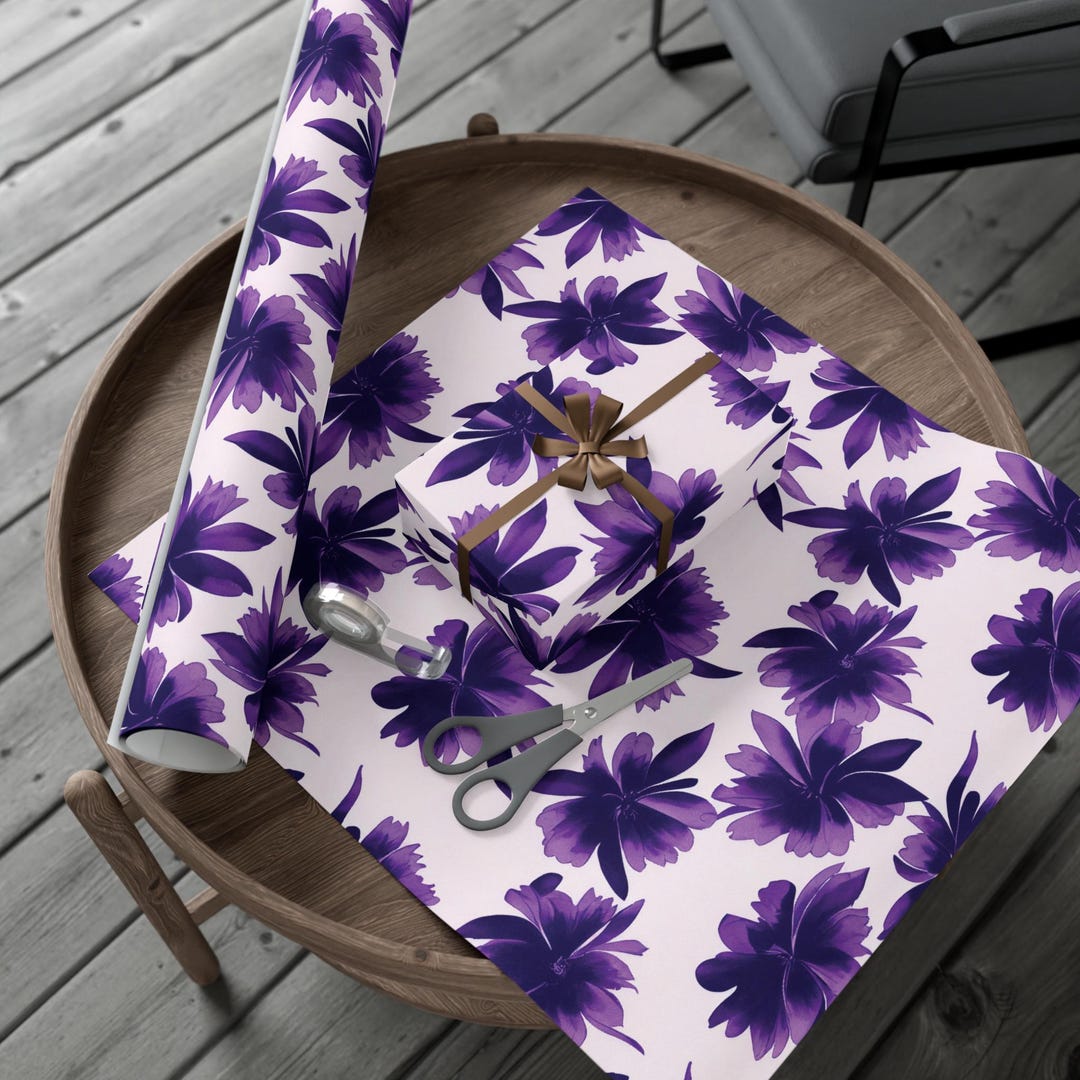 Purple Floral Gift Wrap Papers Violet Wrapping Paper With Flowers Gift ...