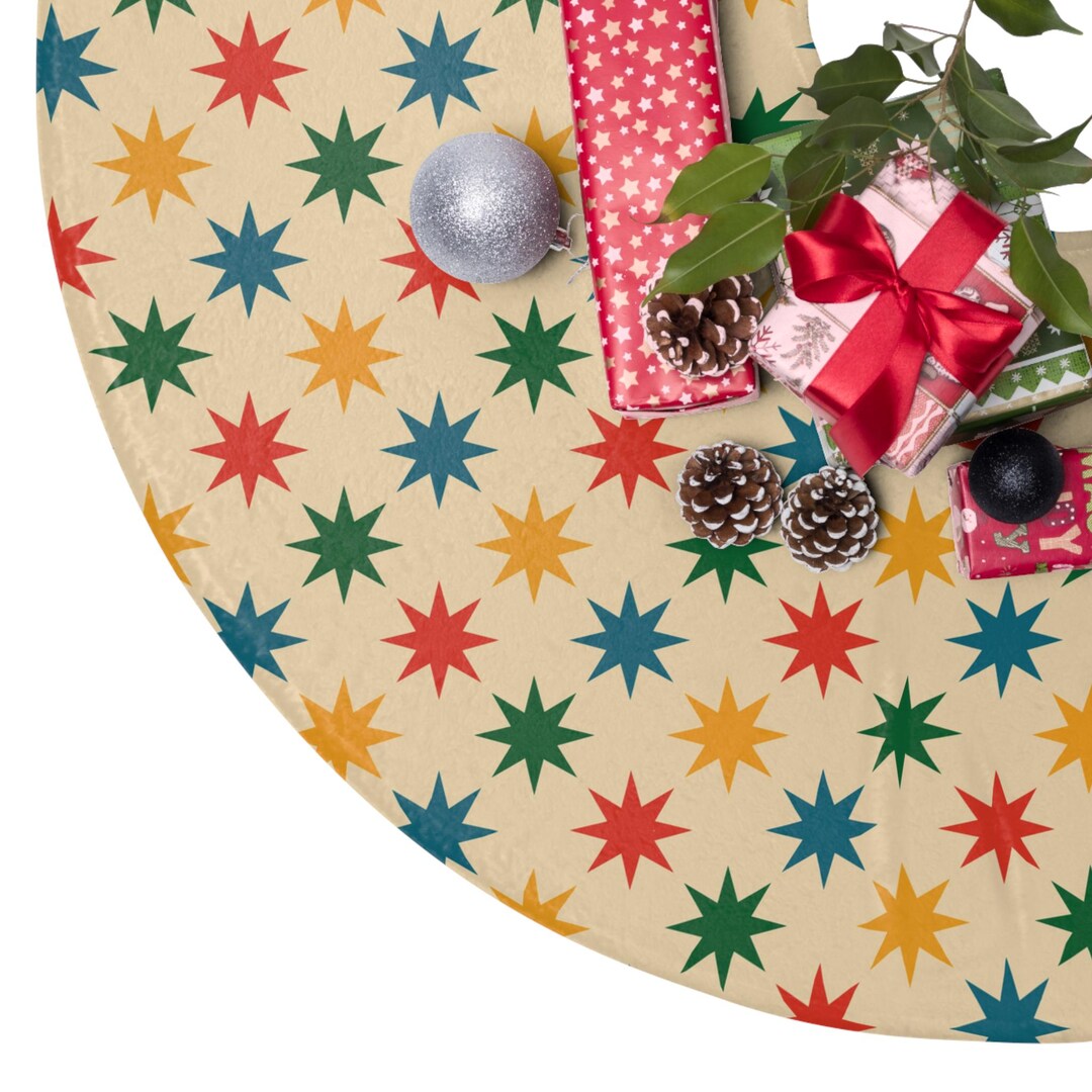Christmas Tree Skirt Yellow Tree Skirt Vintage Style Tree Skirt Star ...