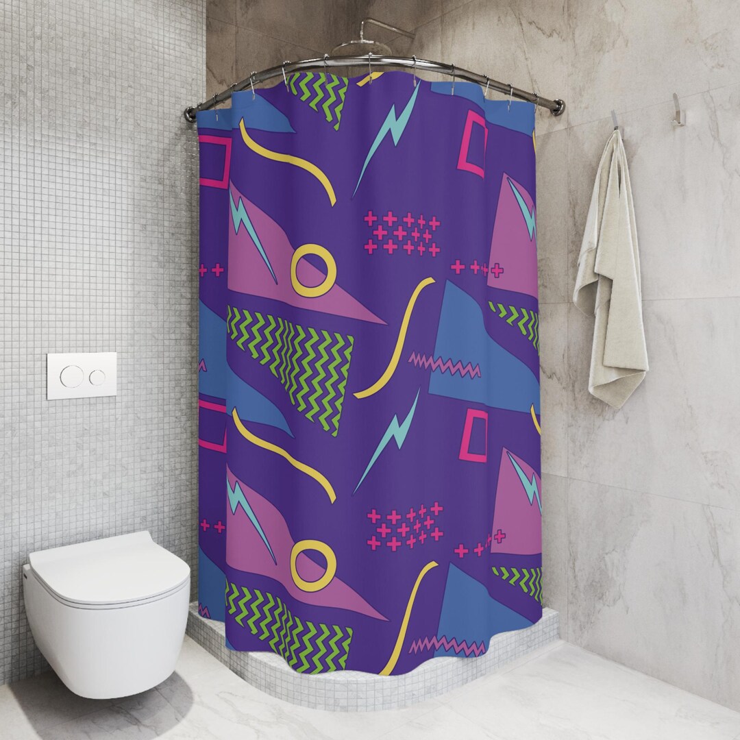 80s/90s Shower Curtain Retro Bathroom Accessories Colorful Shower ...