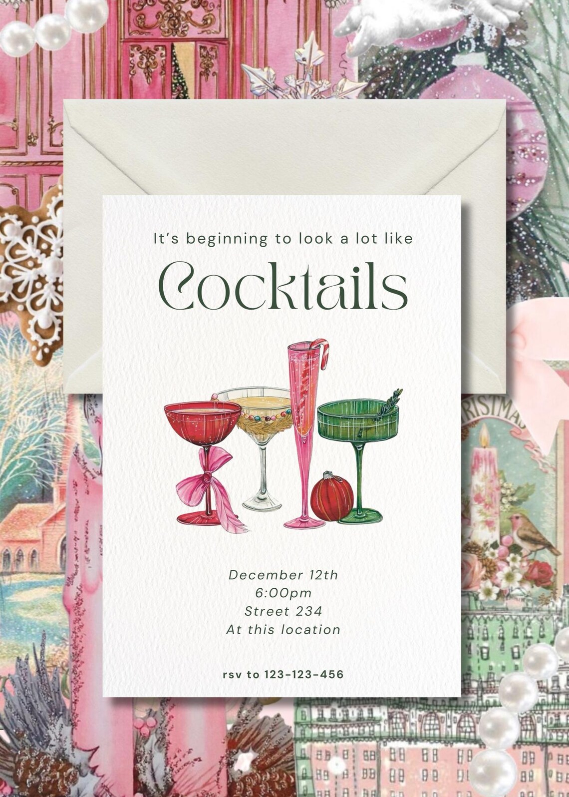 CHRISTMAS Invitation With Envelope - Etsy