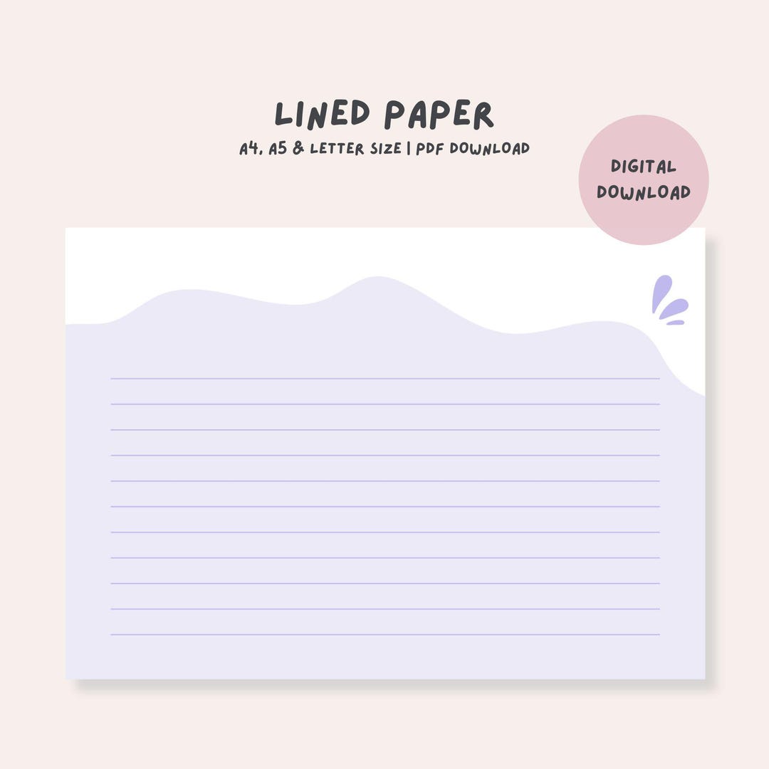 Printable Purple Lined Paper | Digital Download | Landscape Note Taking ...