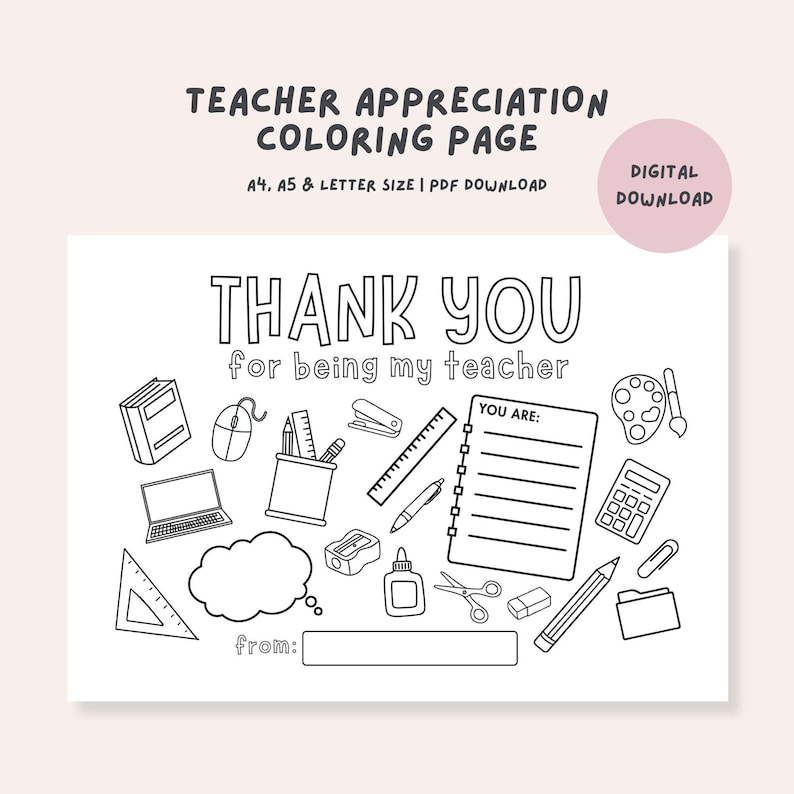 Printable Teacher Appreciation Kids Coloring Page | Digital Download ...