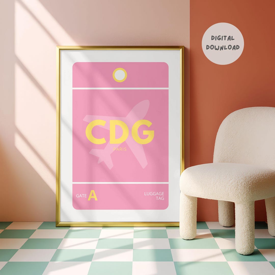 Paris CDG Airport Luggage Tag Print - Modern France Travel Poster ...