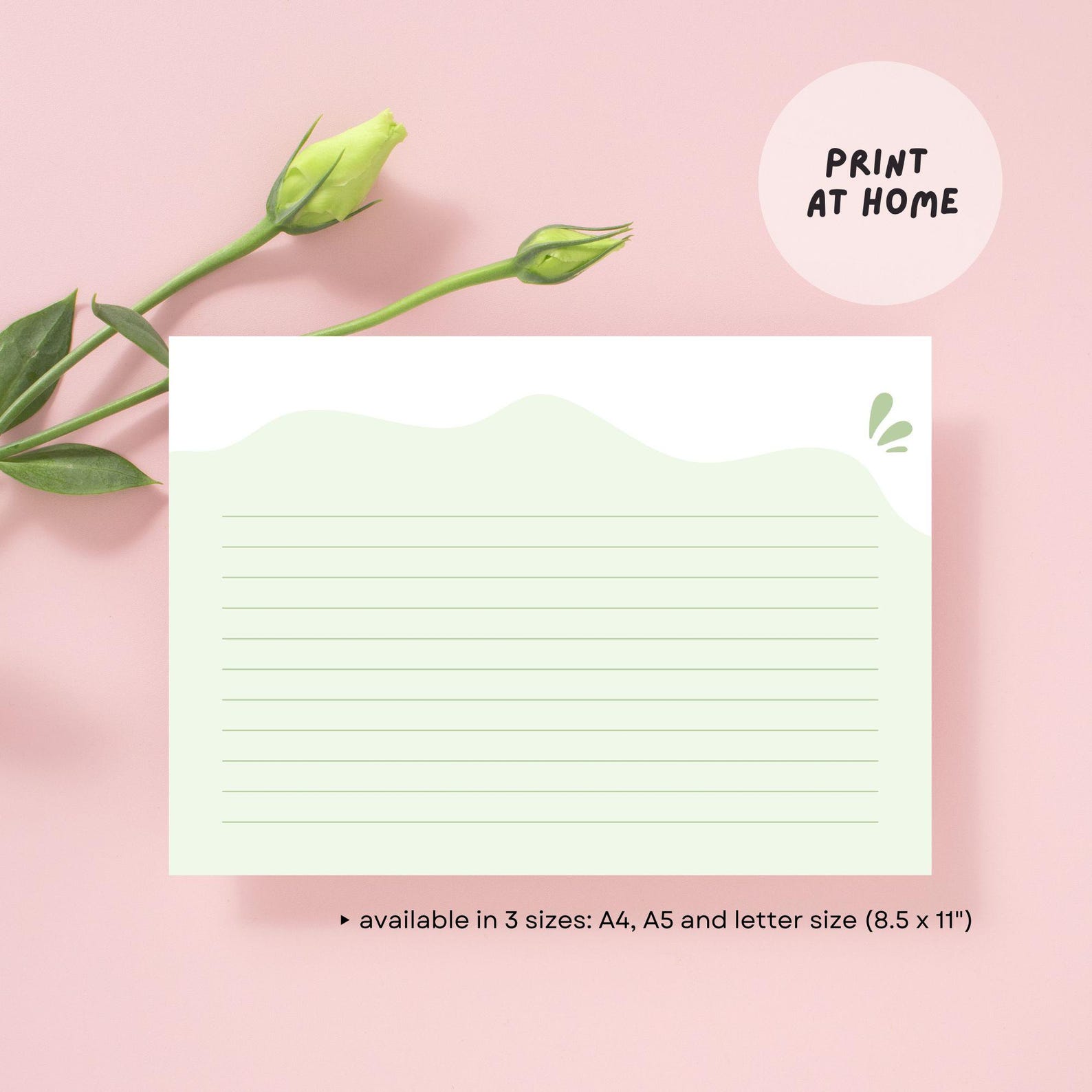 Printable Green Lined Paper | Digital Download | Landscape Note Taking ...