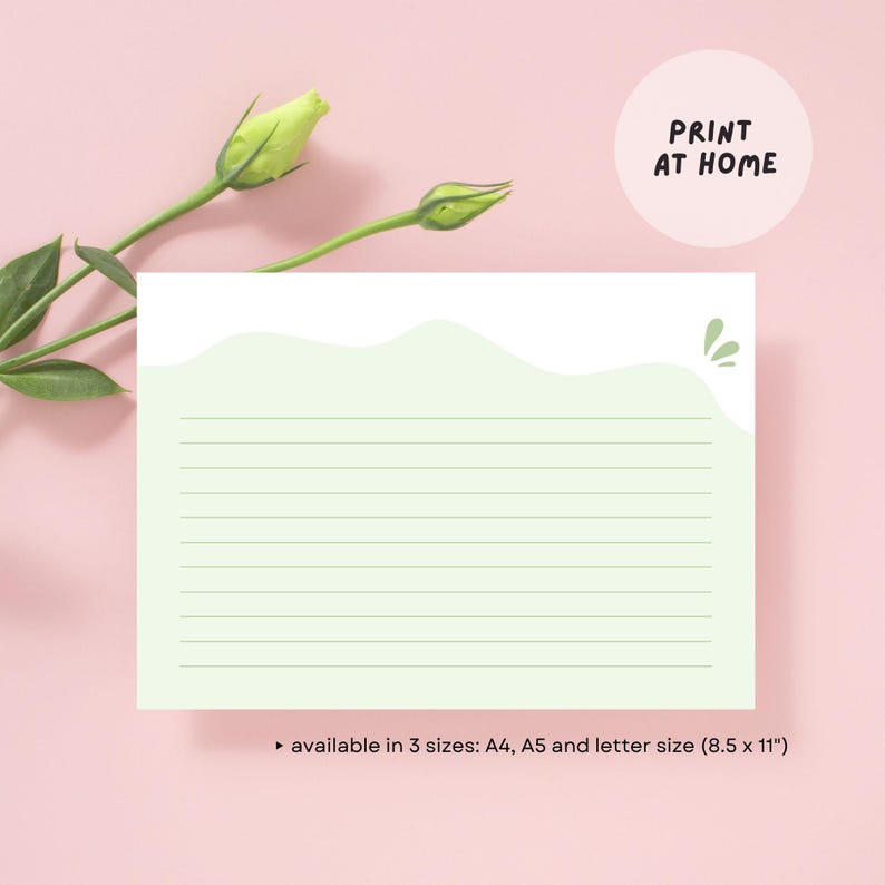 Printable Green Lined Paper | Digital Download | Landscape Note Taking ...