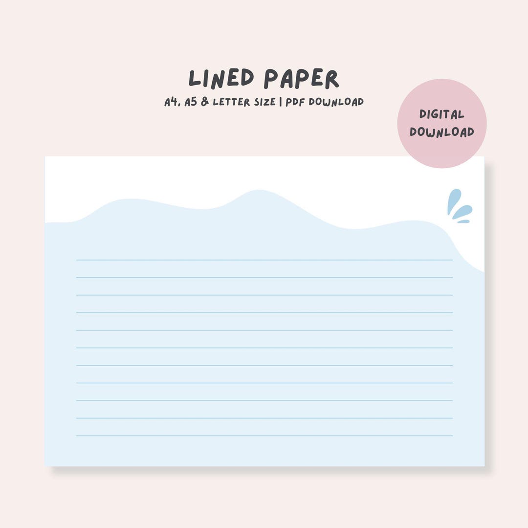 Printable Blue Lined Paper | Digital Download | Landscape Note Taking ...