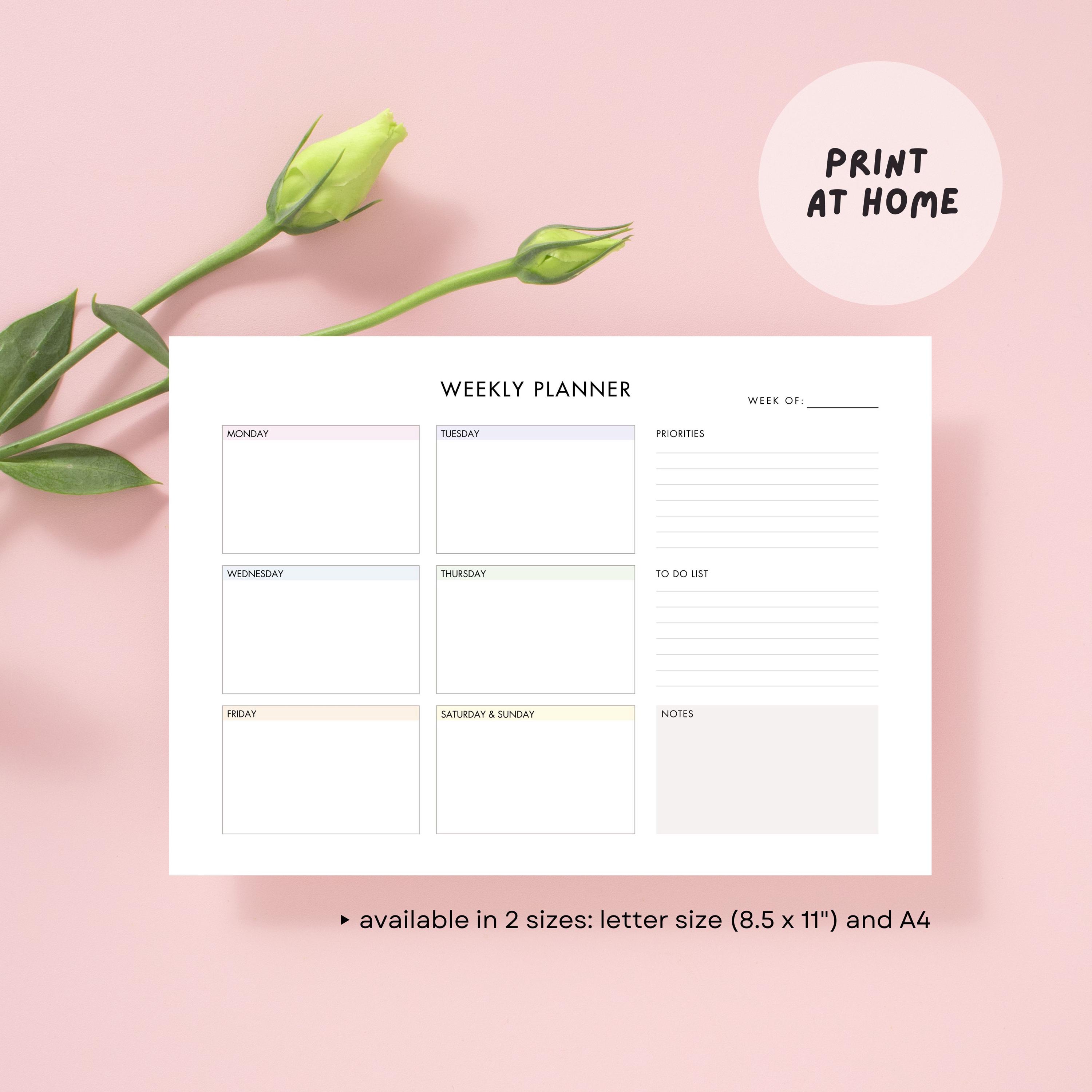 Minimalist Weekly Planner Printable: Landscape Layout (digital Download ...