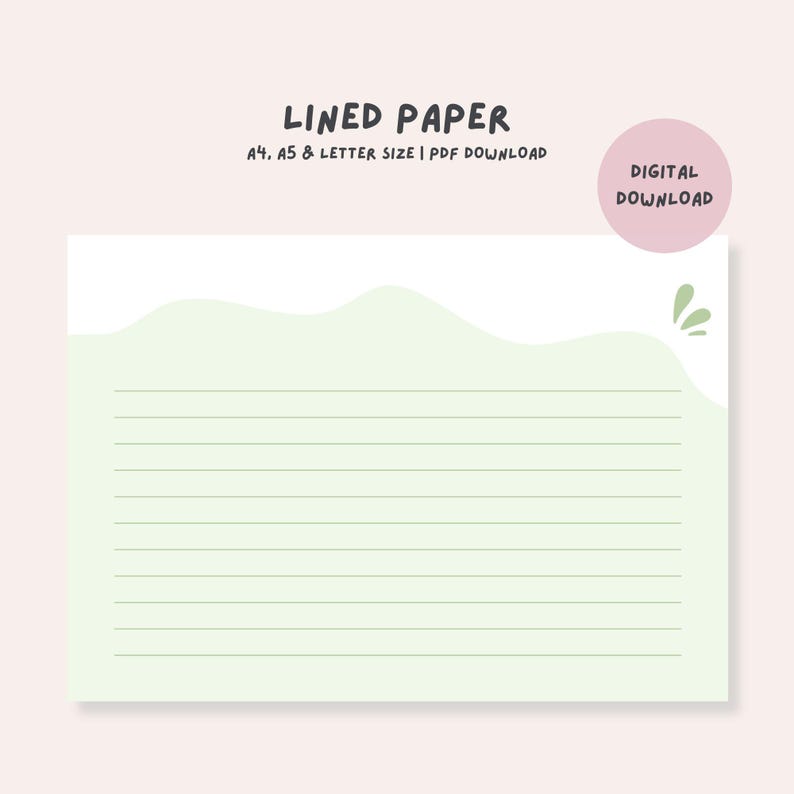 Printable Green Lined Paper | Digital Download | Landscape Note Taking ...