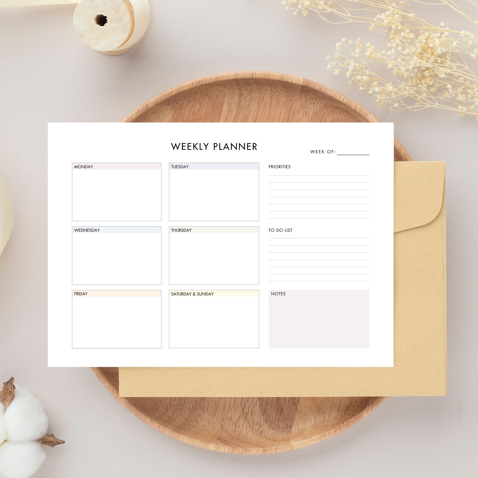 Minimalist Weekly Planner Printable: Landscape Layout (digital Download ...