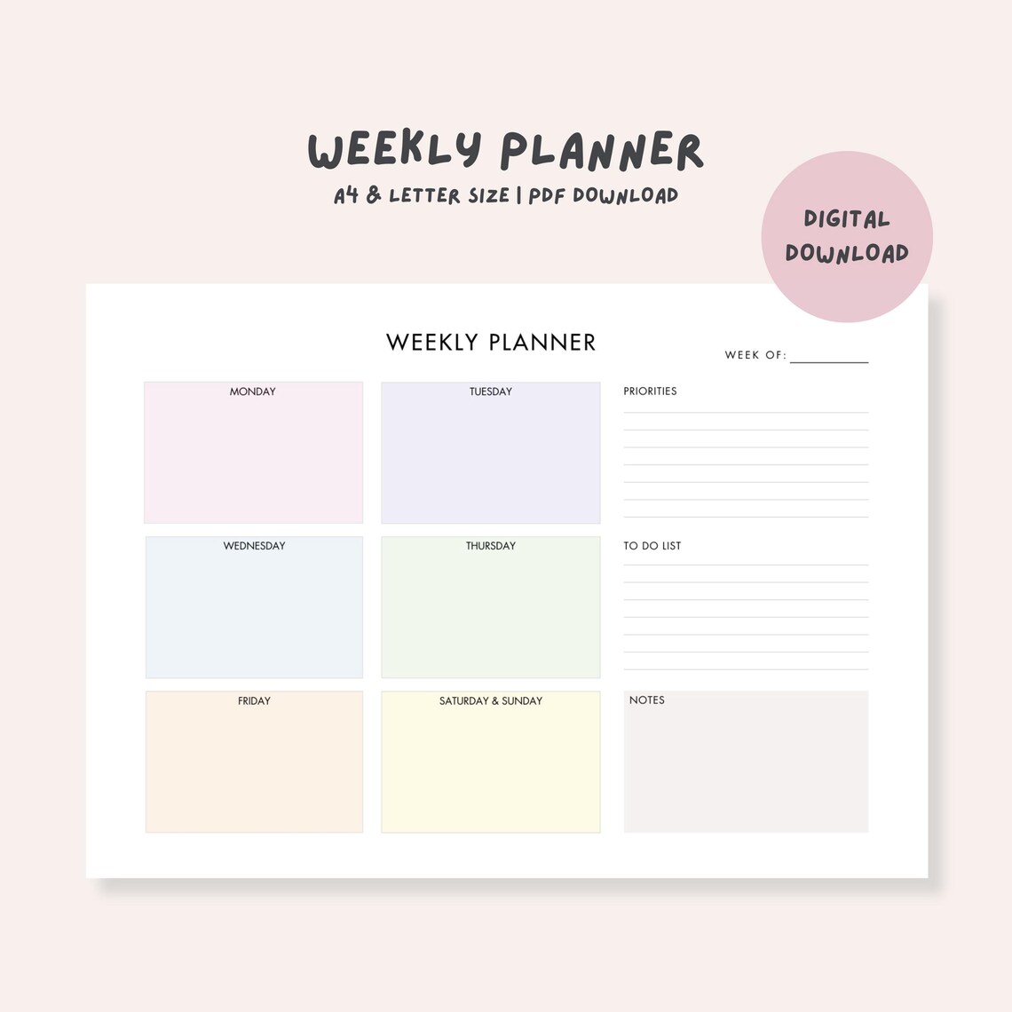 Printable Weekly Planner: Minimalist To-do List (digital Download) - Etsy