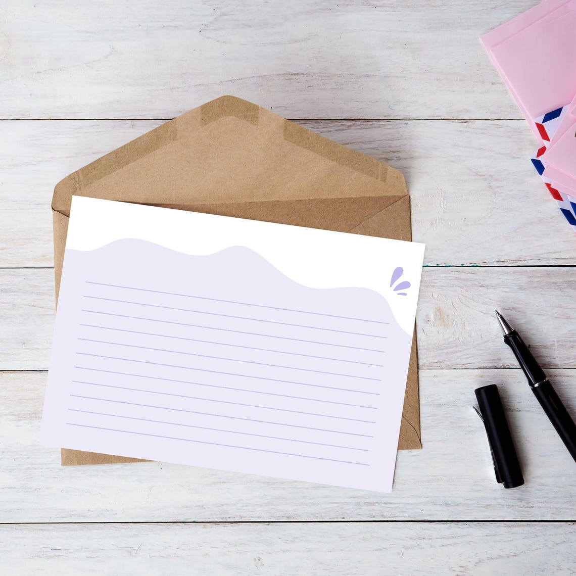 Purple Wave Lined Paper: Printable Minimalist Stationery (digital ...