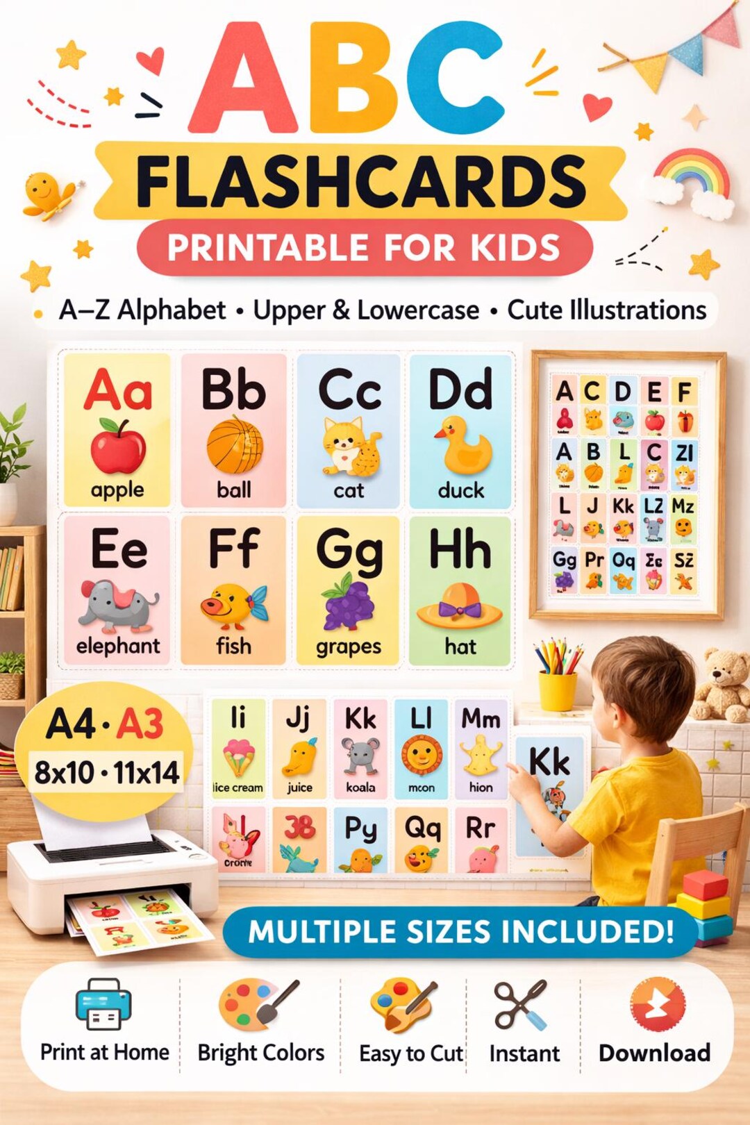 ABC Flashcards Printable | Alphabet Cards A-Z Preschool | Homeschool ...