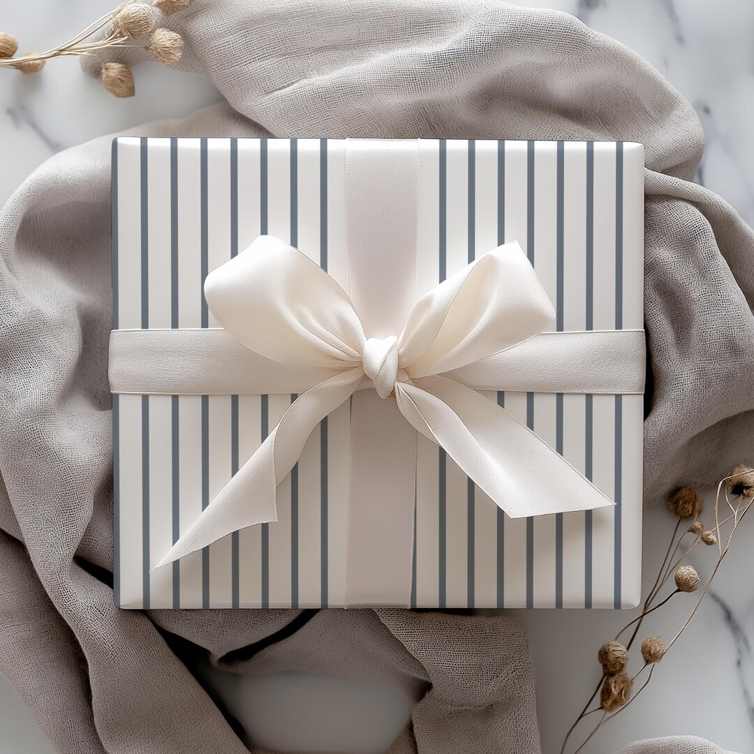 Muted Blue Pinstriped Wrapping Paper | Elegant and Chic Gift Wrap ...