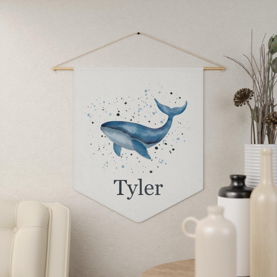 Ocean Whale Theme Nursery Name Sign Personalized Art Pennant Flag for ...